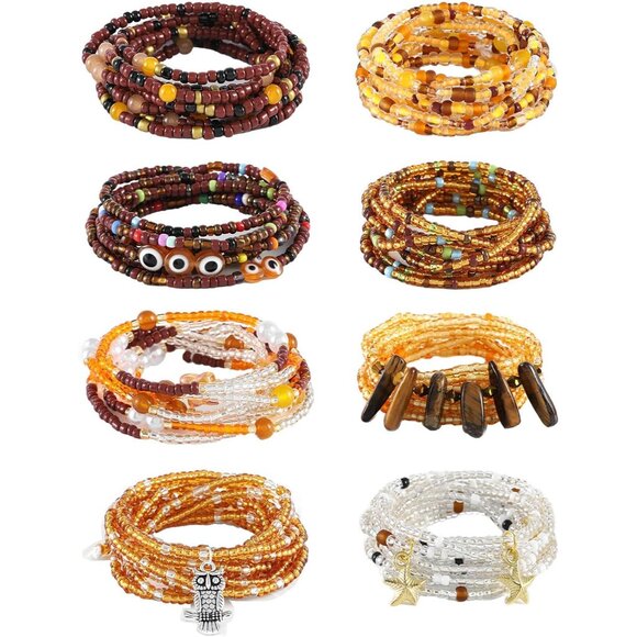 Jewelry | African Waist Beads Set 8pcs Colorful Beaded Body Chain Non ...